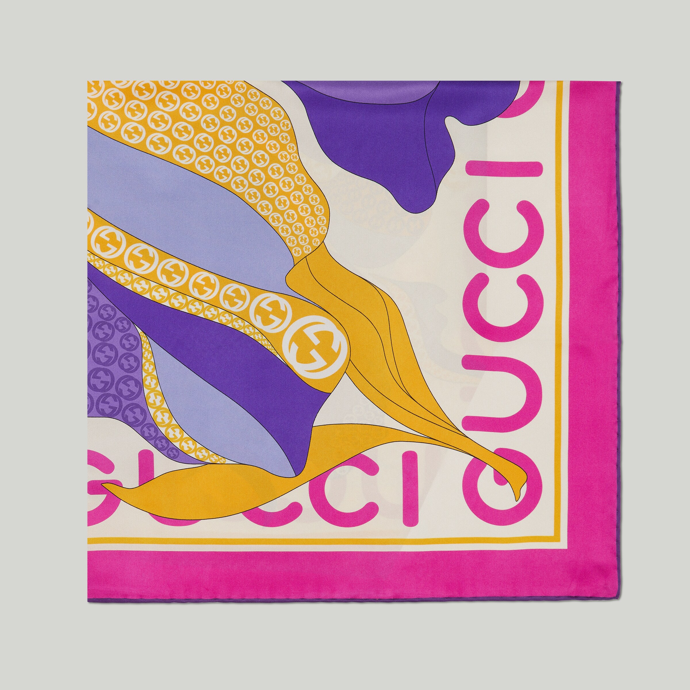 Gucci maxi flower print silk scarf in pink, ivory and multicolour ...