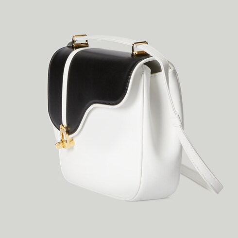 Equestrian inspired shoulder bag in White Black Leather | GUCCI® SI