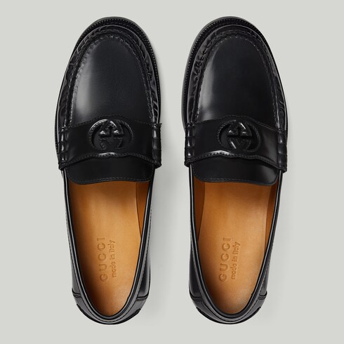 Men's Interlocking G mocassin in black leather | GUCCI® Australia