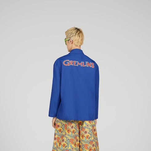 Nylon jacket with 'Gremlins' patch in blue | GUCCI® HU