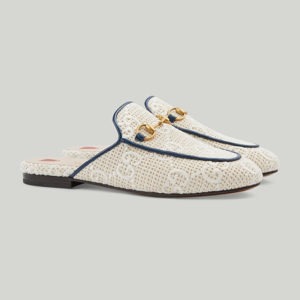 Women's GG Princetown slipper in ivory and white cotton | GUCCI® GR