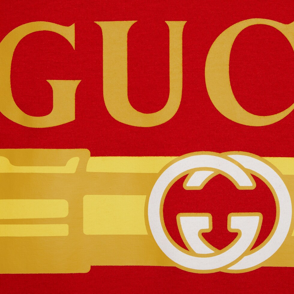 Gucci lipstick print cotton T-shirt in red | GUCCI® RO