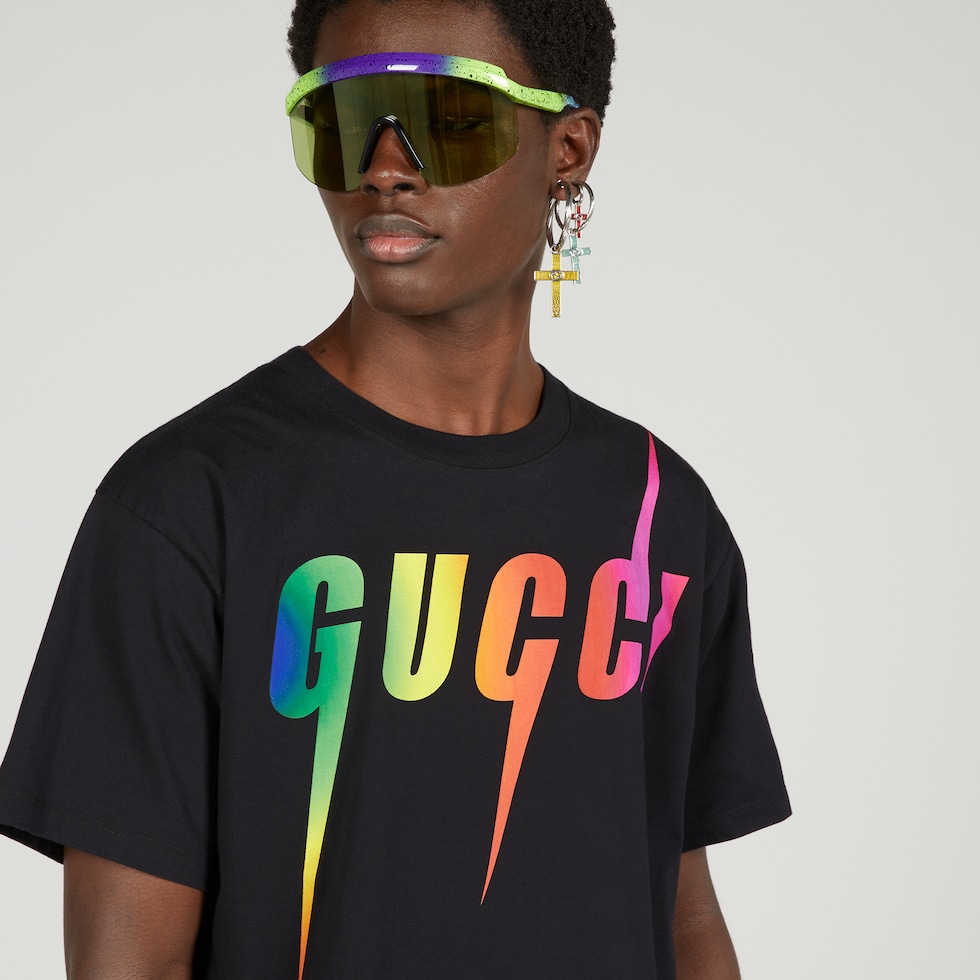 Cotton T-shirt with Gucci Blade print in black | GUCCI® NL