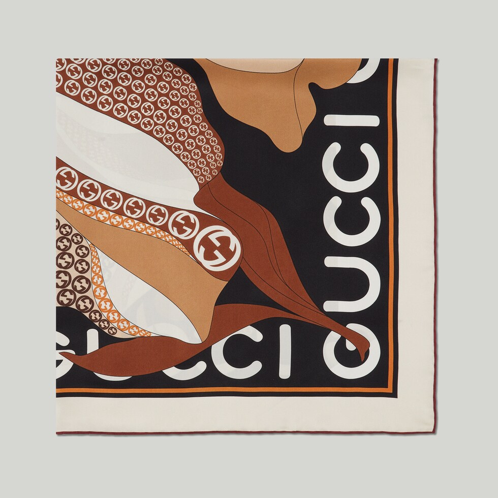 Gucci maxi flower print silk scarf in black and multicolour | GUCCI® GR