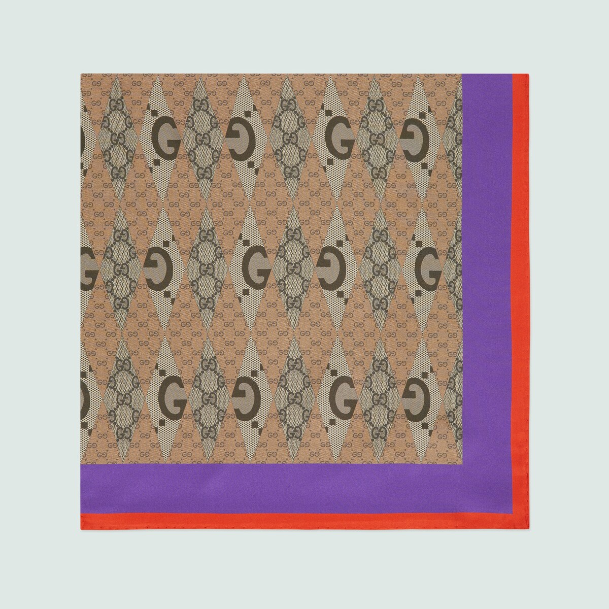 ผ้าพันคอ GG patchwork backgammon print scarf inสีคาเมล | GUCCI® TH