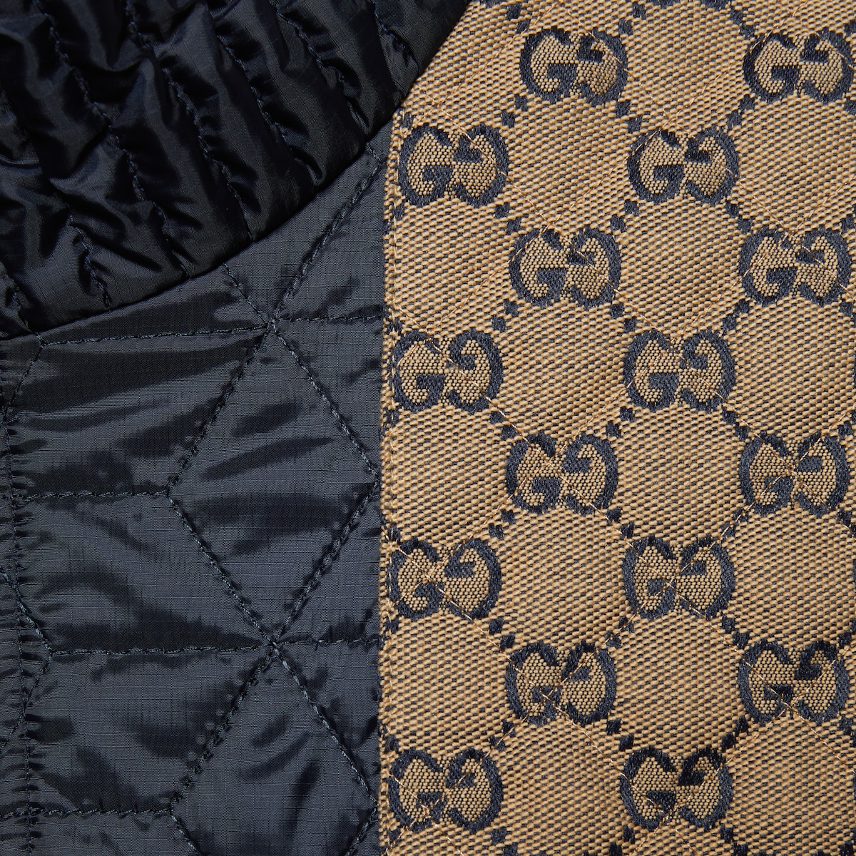 Quilted jacket with GG fabric detail in blue | GUCCI® PT