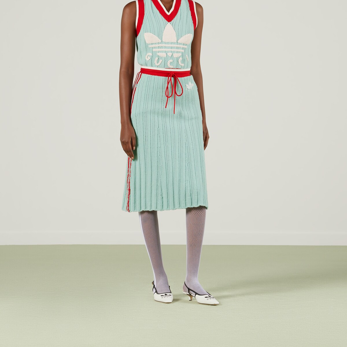 adidas x Gucci rib stitch skirt in light turquoise and red | GUCCI ...