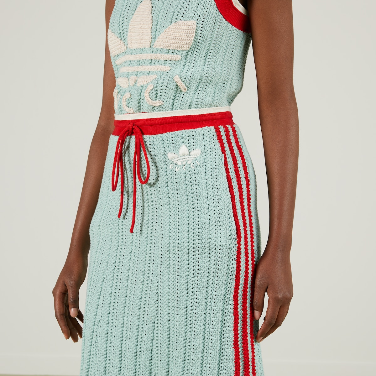 adidas x Gucci rib stitch skirt in light turquoise and red | GUCCI ...