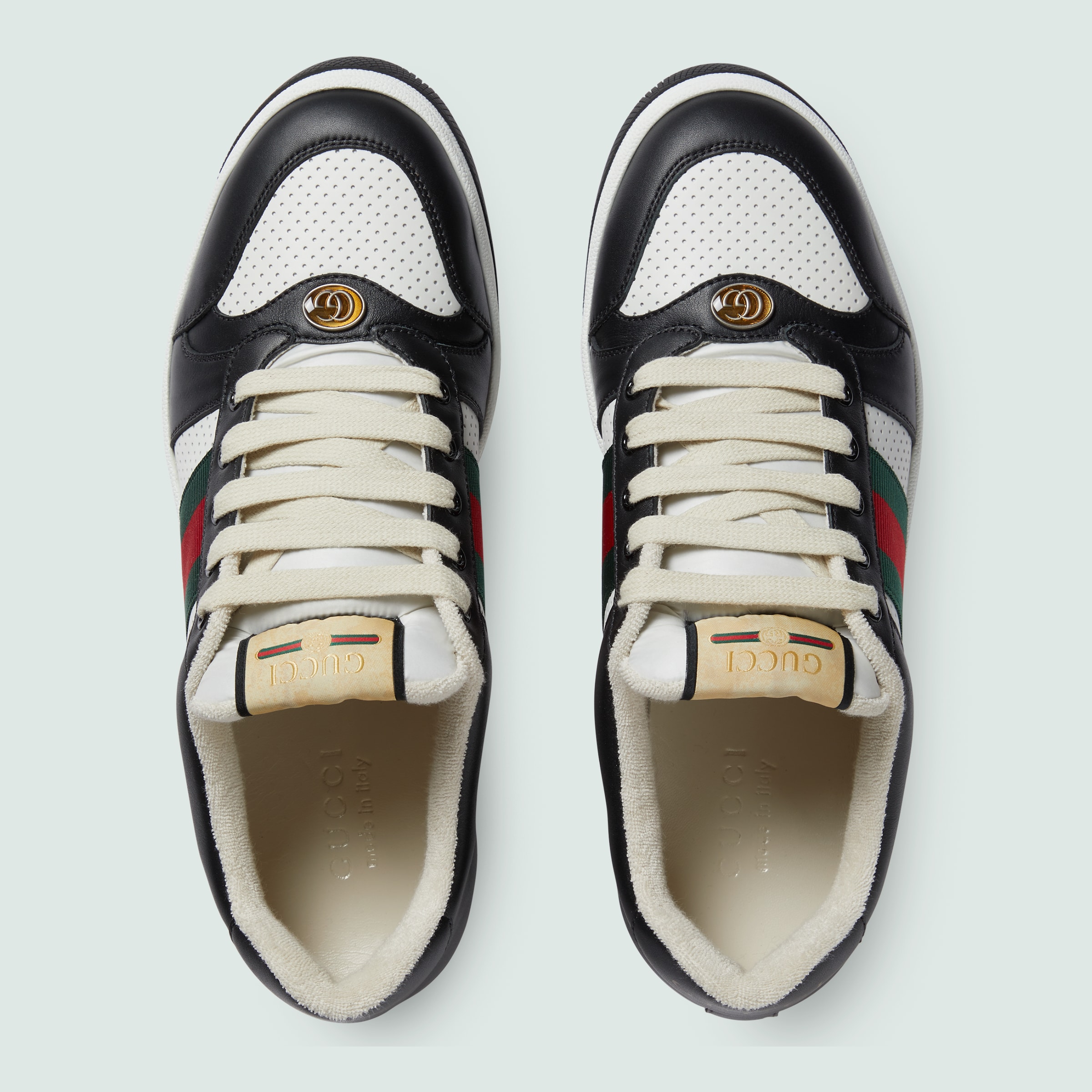 Men's Screener sneaker in black and white leather | GUCCI® US