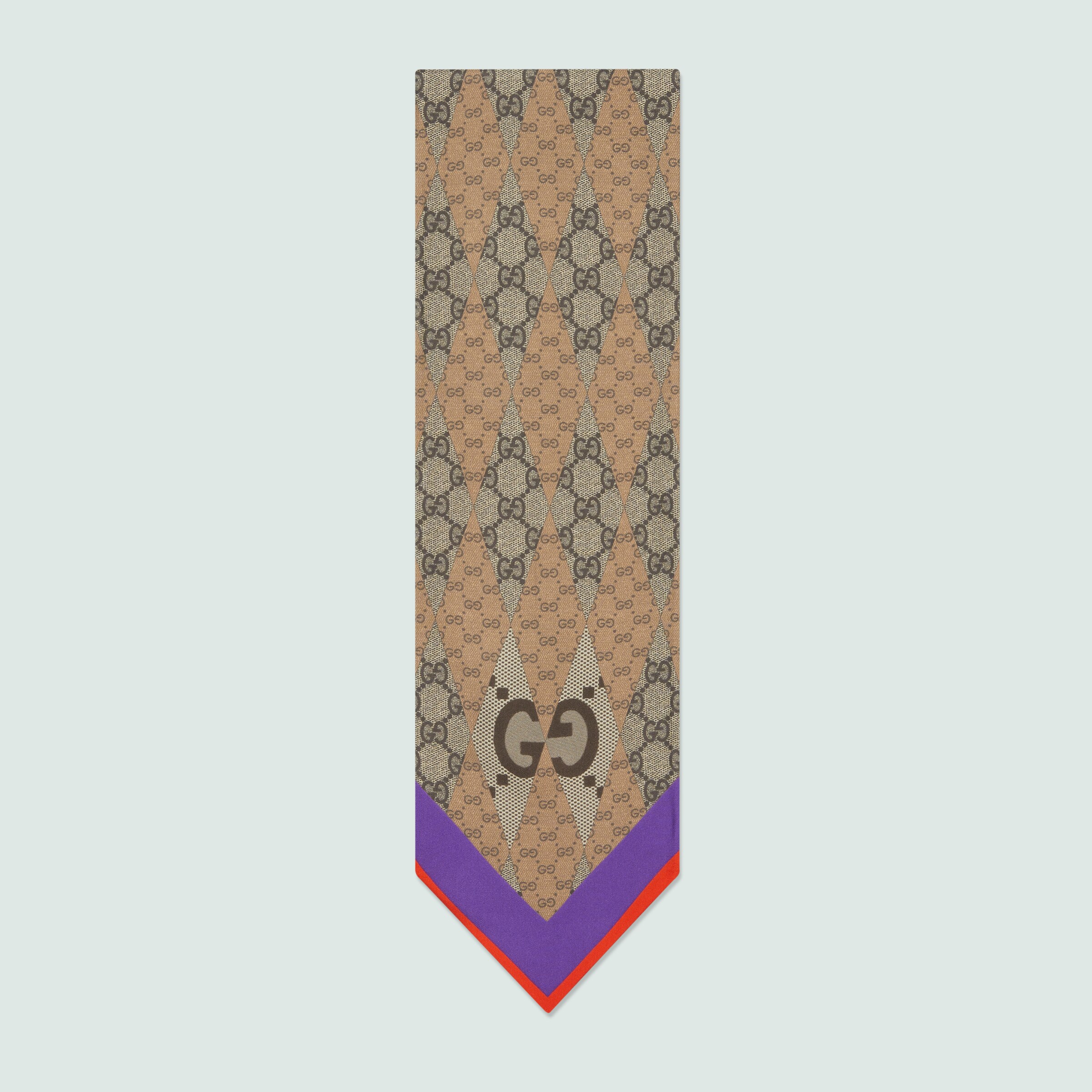 GG patchwork backgammon print neck bow in camel silk | GUCCI® Canada