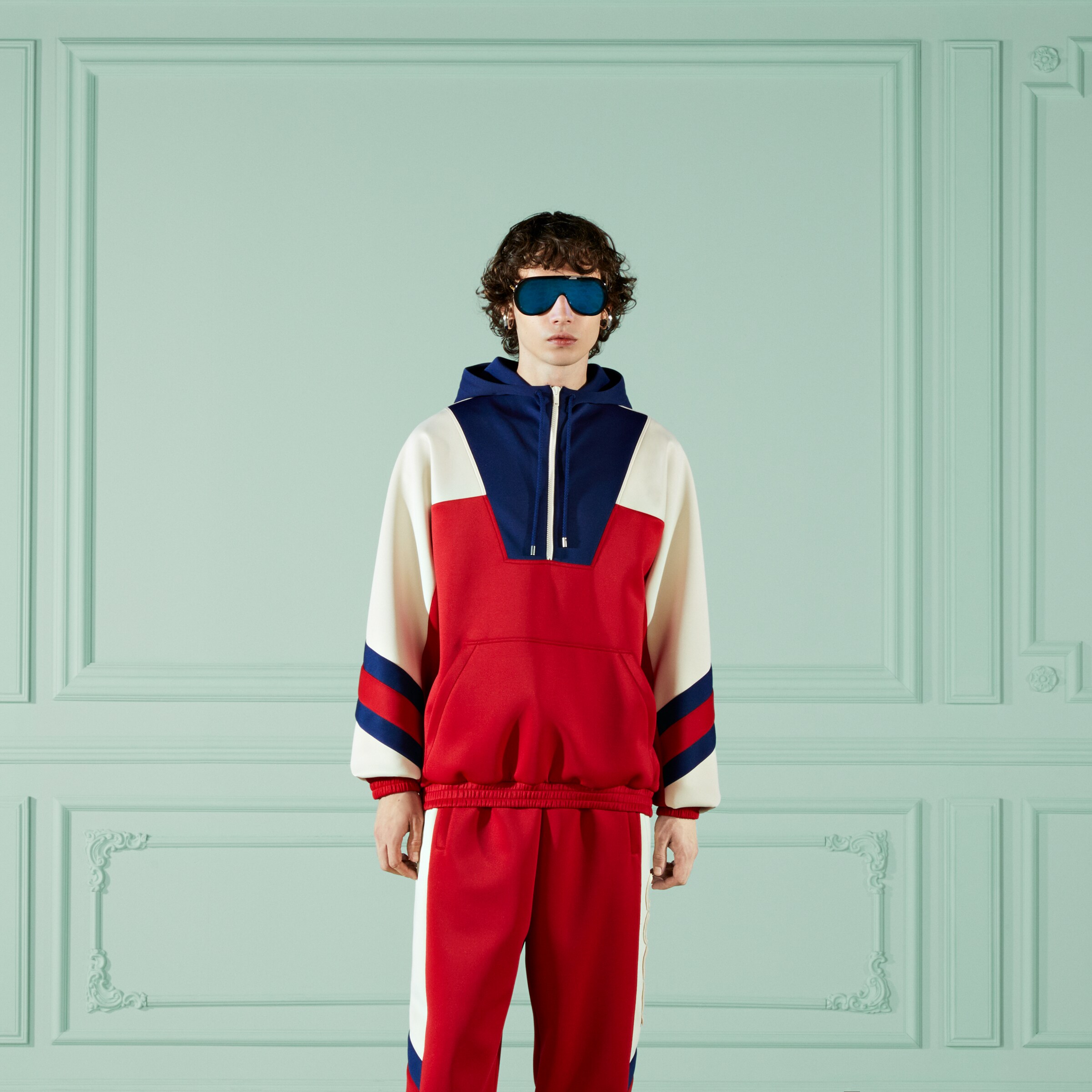 Neoprene half-zip jacket with Web inred and ivory | GUCCI® MX