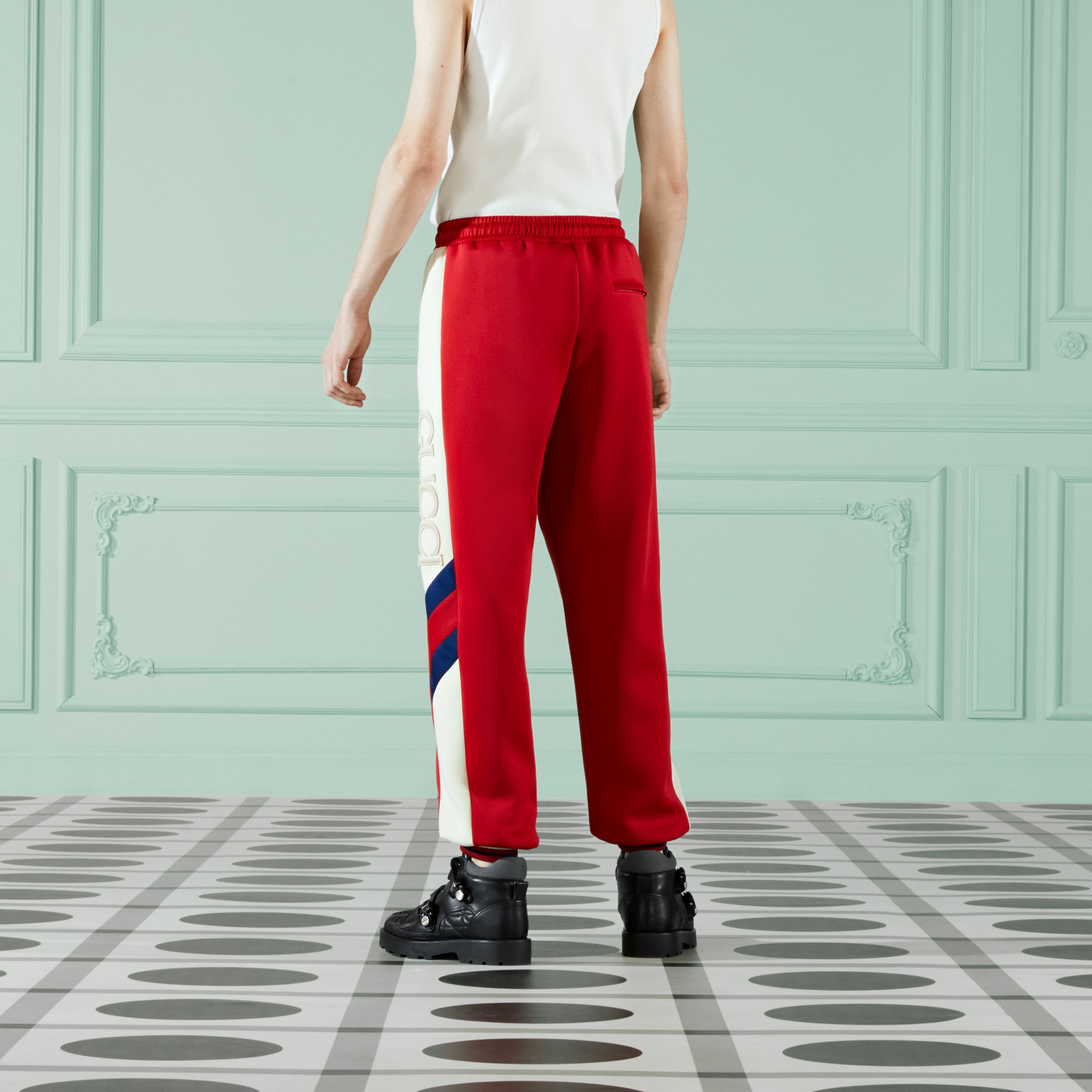 Pantalone da jogging in neoprene con nastro Web in rosso e avorio ...
