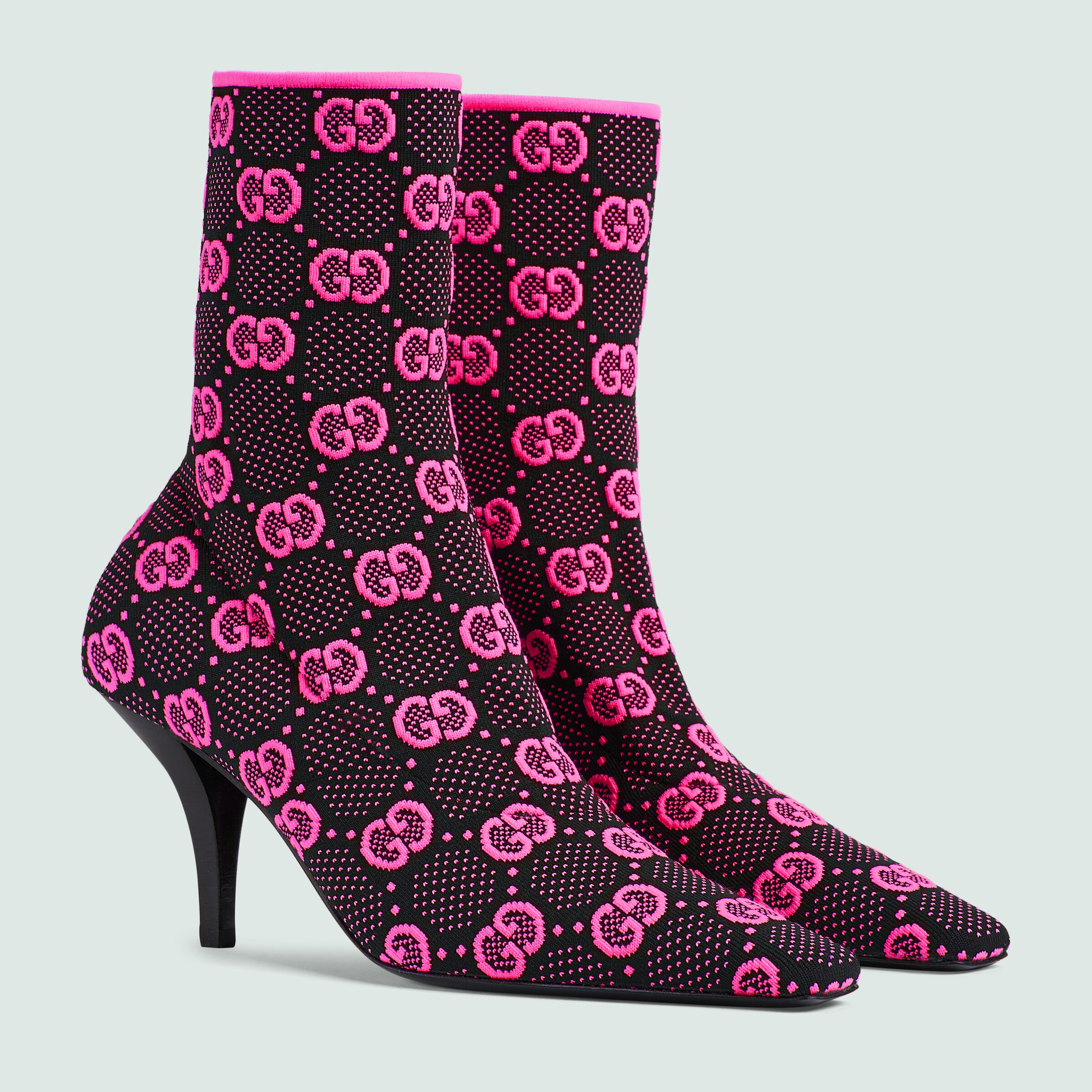 Women's GG knit ankle boots in black and fluorescent fuchsia | GUCCI ...