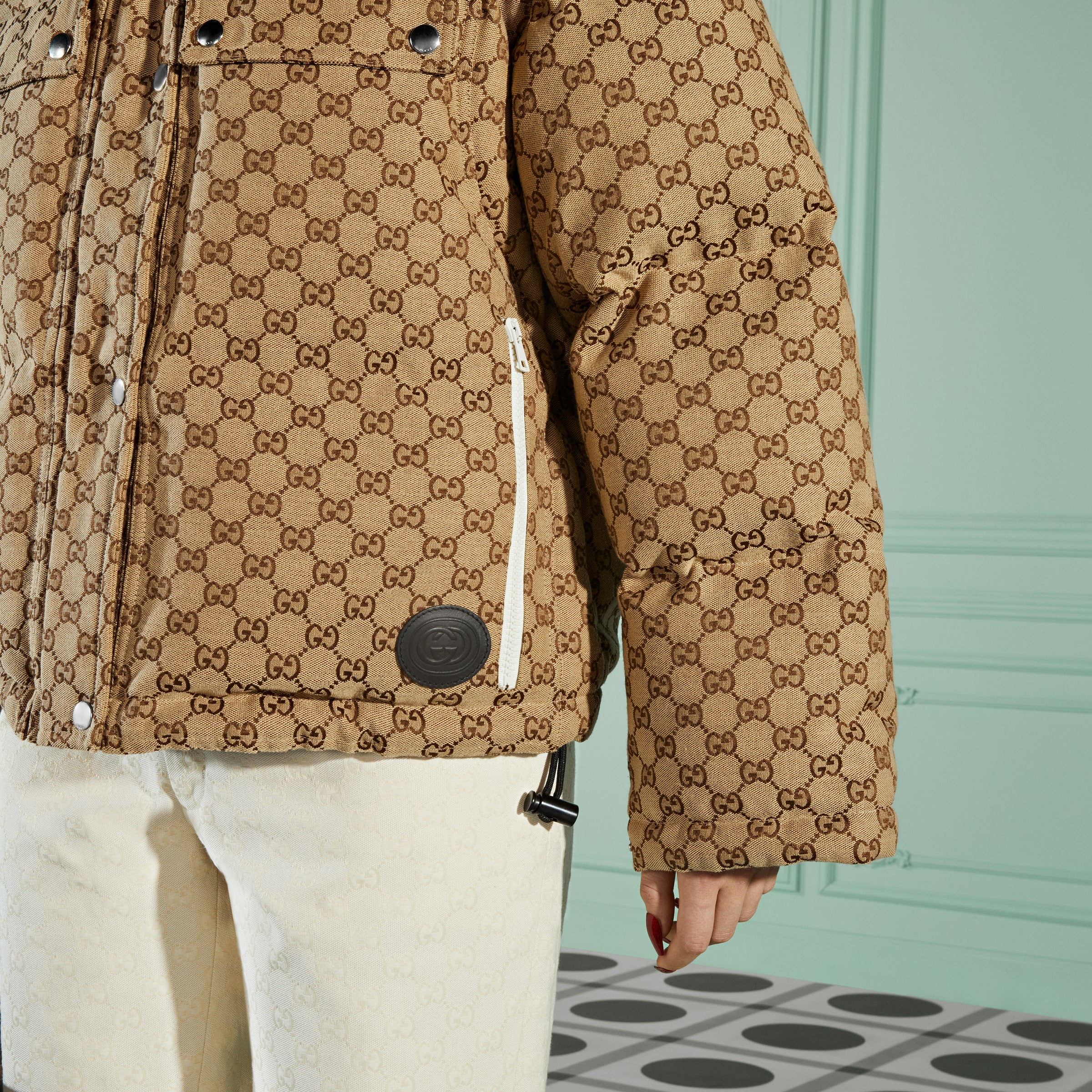 GG cotton canvas puffer jacket in camel and ebony | GUCCI® US