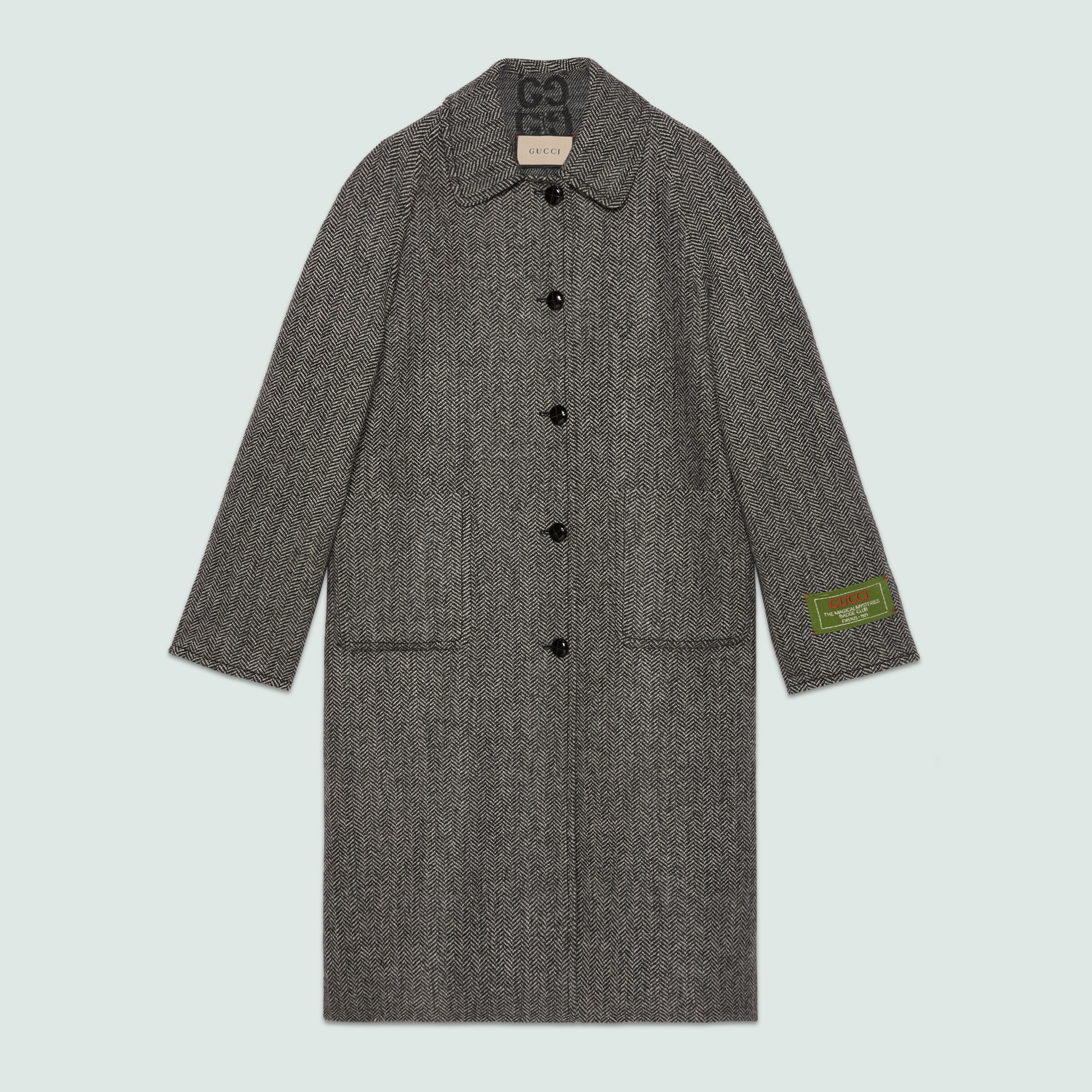 Reversible chevron GG wool coat in grey and dark grey | GUCCI® UK