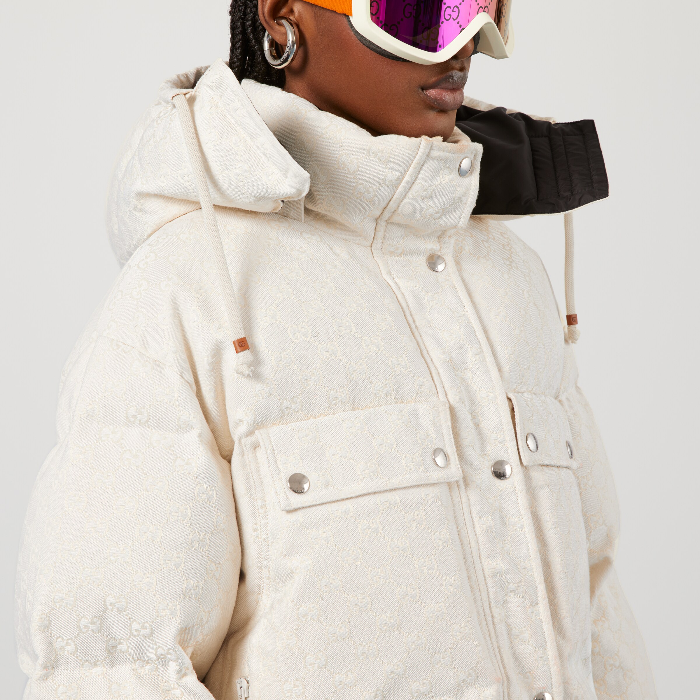 GG cotton canvas puffer jacket in off white | GUCCI® US