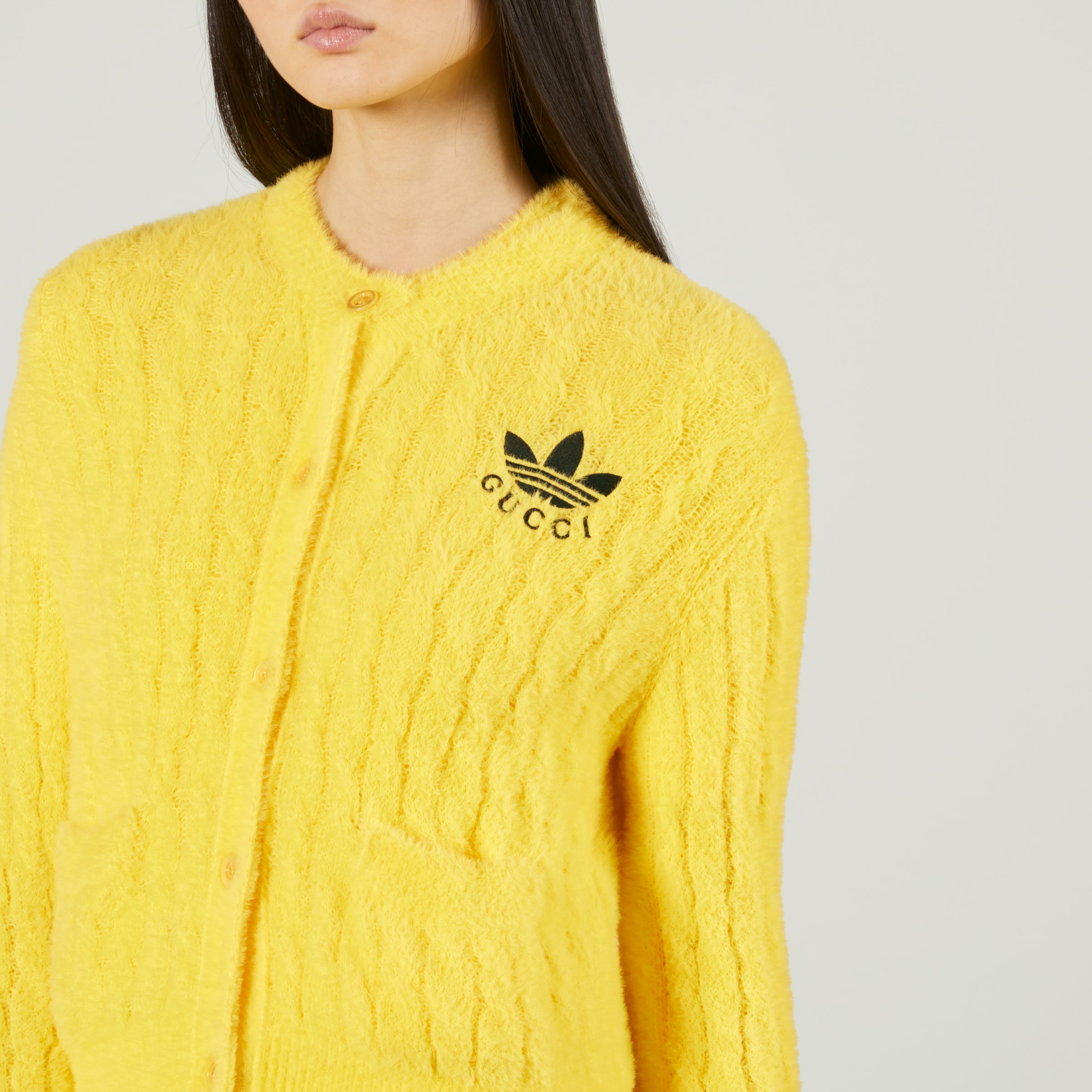 adidas x Gucci cable knit cardigan in yellow | GUCCI® US