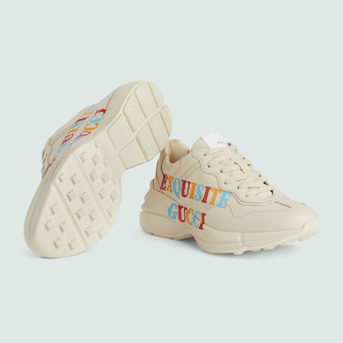 Women's Rhyton Exquisite Gucci sneaker in ivory leather | GUCCI® AE