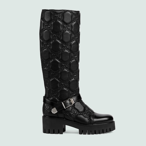 Bottines matelassée GG pour femme en cuir noir | GUCCI® FR