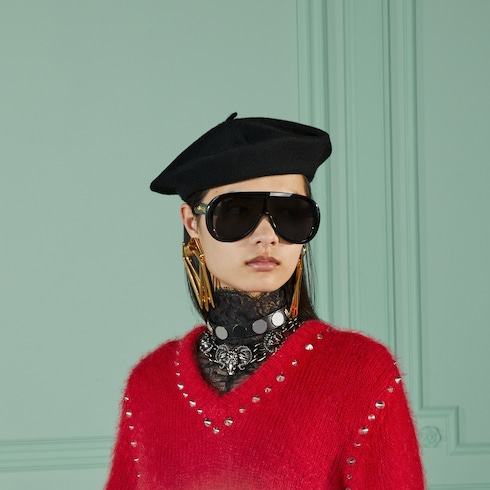 Felt wool beret in black | GUCCI® NL