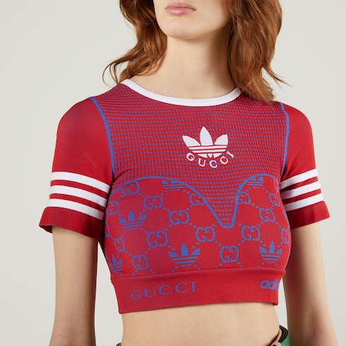 adidas x Gucci jersey cropped top in red and blue | GUCCI® NL