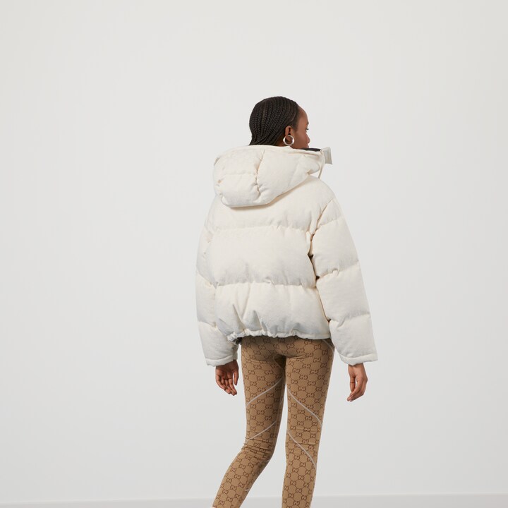 GG cotton canvas puffer jacket in off white | GUCCI® US