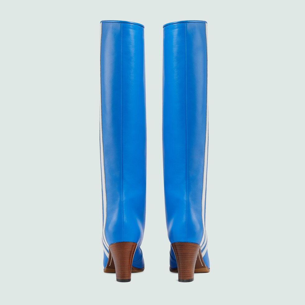 adidas x Gucci women's knee-high boot in bright blue leather | GUCCI® IE