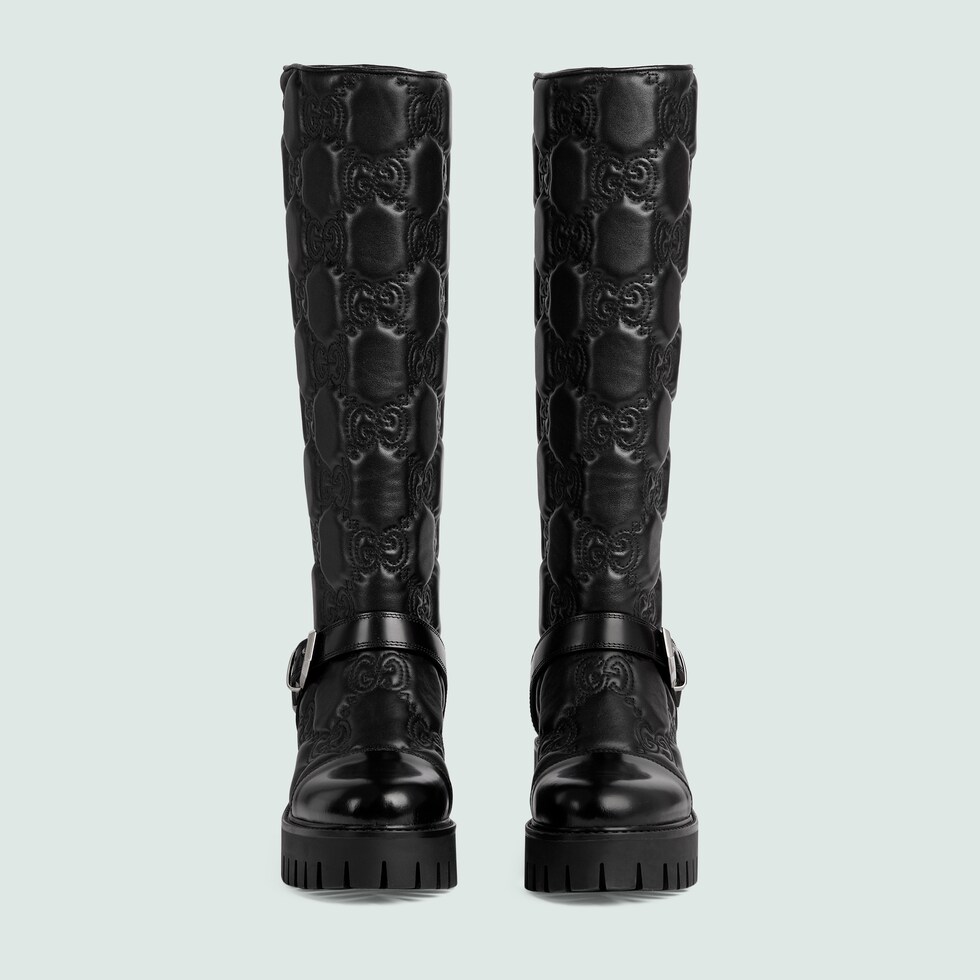 Women's GG Matelassé boot in black leather | GUCCI® SE
