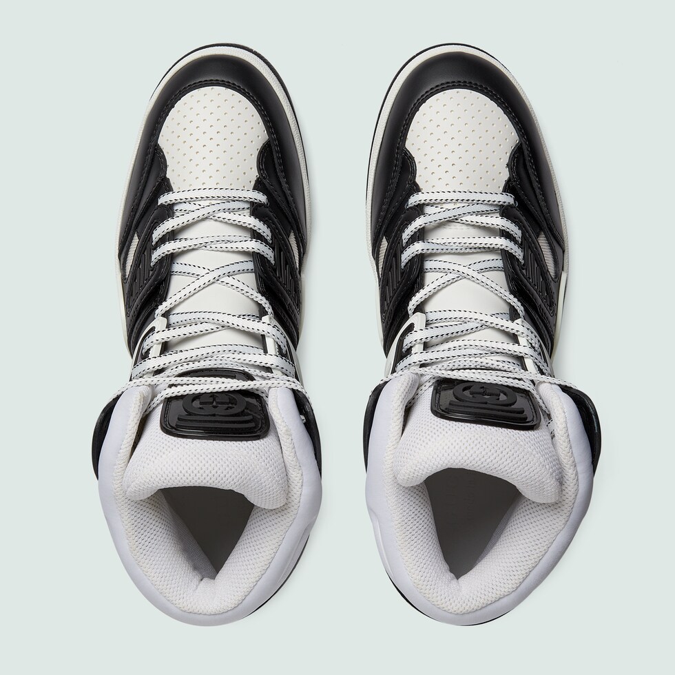 Men's Gucci Basket high top sneaker in black and white Demetra | GUCCI® SE