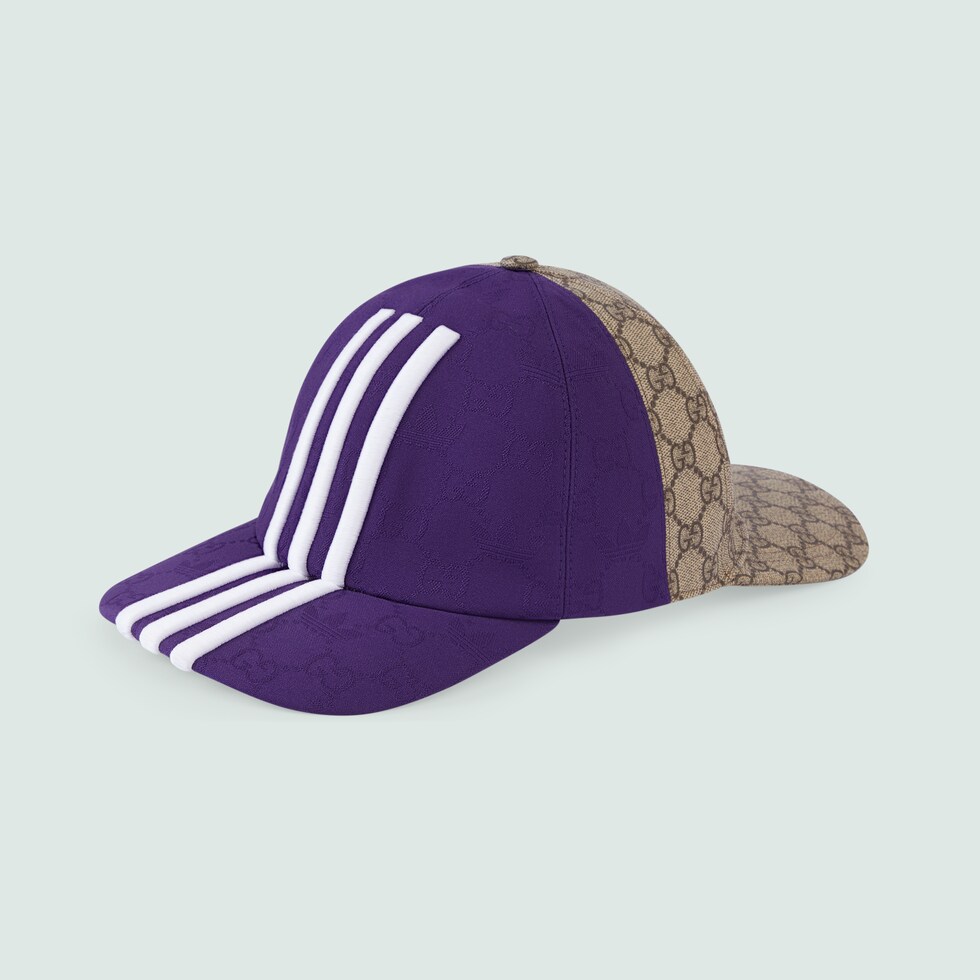 Cappello da baseball con doppia visiera adidas x Gucci in beige e viola ...