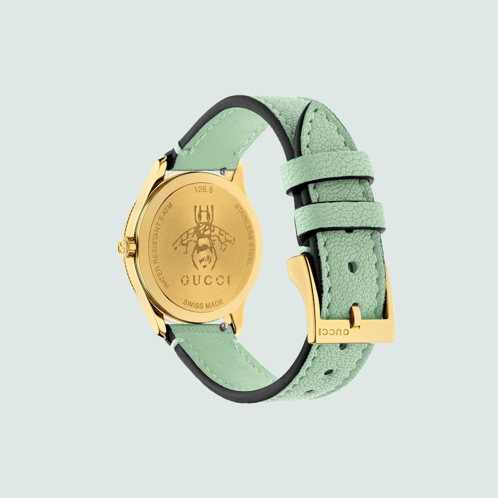 G-Timeless watch with bee, 29 mm in light green lambskin | GUCCI® 香港