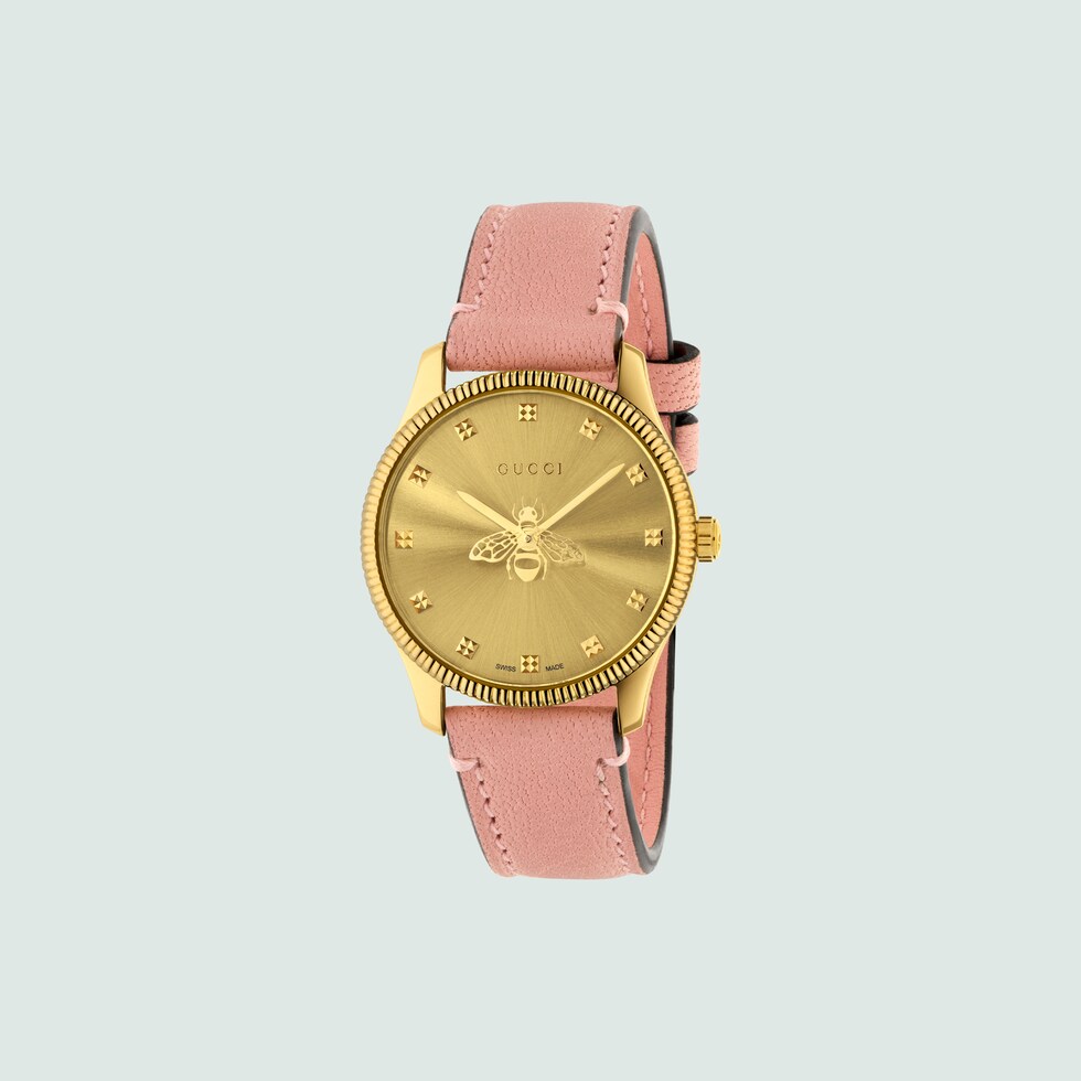 G-Timeless watch with bee, 29 mm in light pink lambskin | GUCCI® NL