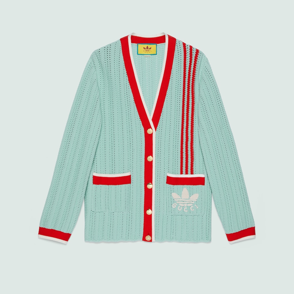adidas x Gucci rib stitch cardigan in light turquoise | GUCCI® FI