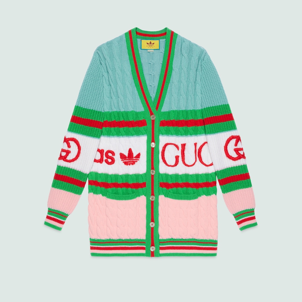 adidas x Gucci wool cardigan in pink and blue | GUCCI® SG