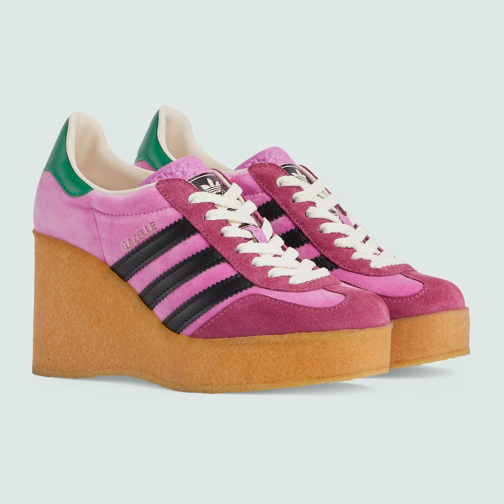 adidas x Gucci wedge Gazelle sneaker in pink velvet | GUCCI® SE