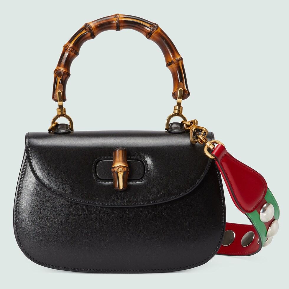 Maxi stud Web shoulder strap in green and red leather | GUCCI® AE