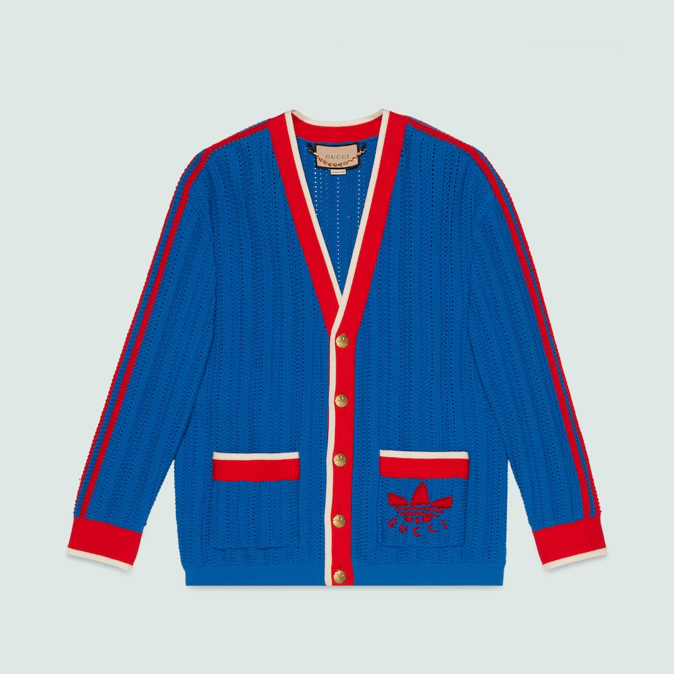 adidas x Gucci stitch cotton cardigan in blue | GUCCI® BE