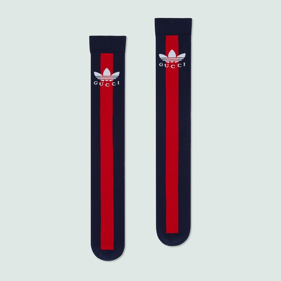 adidas x Gucci long cotton Web socks in blue and red | GUCCI® BE