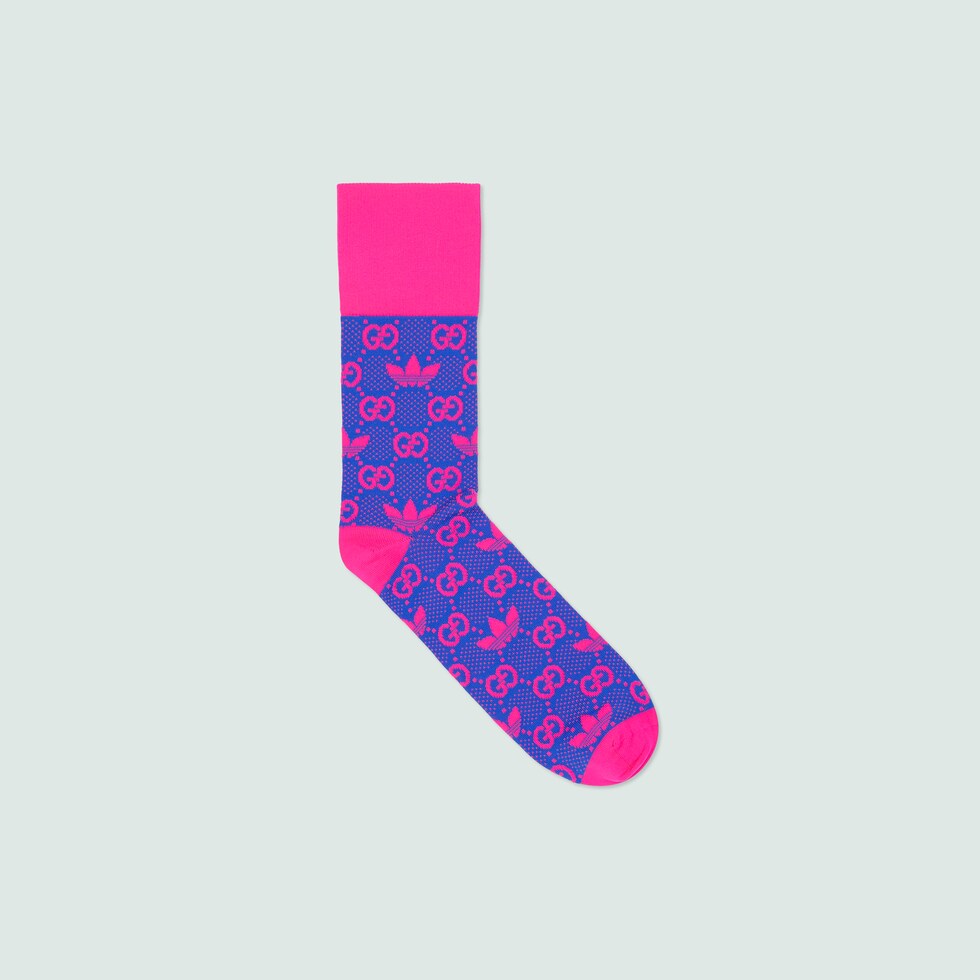 adidas x Gucci GG Trefoil nylon knit socks in blue and pink | GUCCI® UK