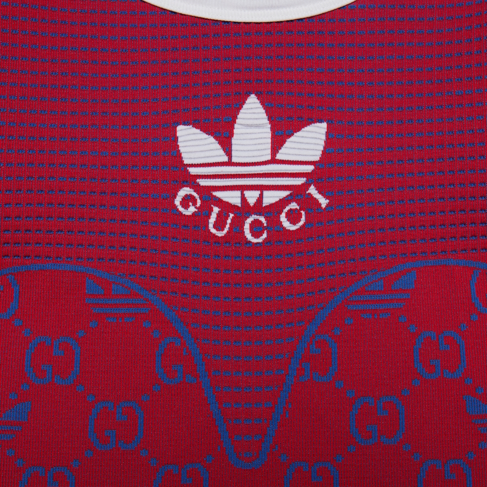 adidas x Gucci jersey cropped top in red and blue | GUCCI® NL