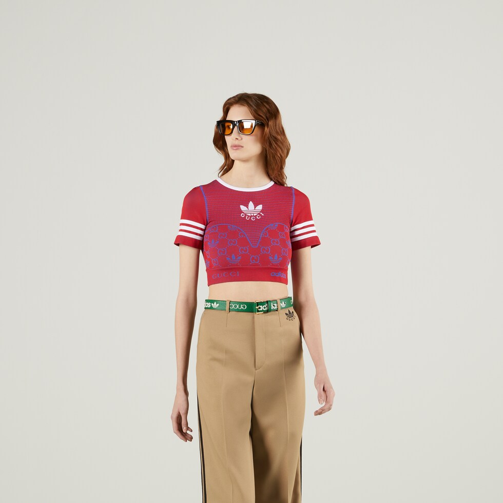 adidas x Gucci jersey cropped top in red and blue | GUCCI® NL