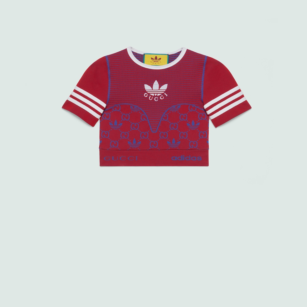 adidas x Gucci jersey cropped top in red and blue | GUCCI® NL