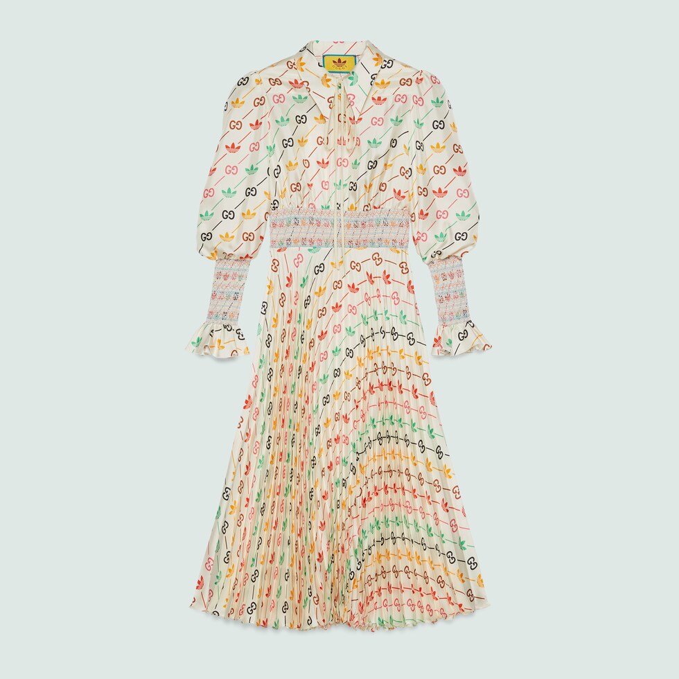 SA ®غوتشي |‎adidas x Gucci GG Trefoil stripe dress in ivory