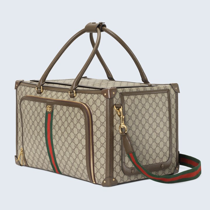 Pet carrier with Web in beige and ebony Supreme | GUCCI® US