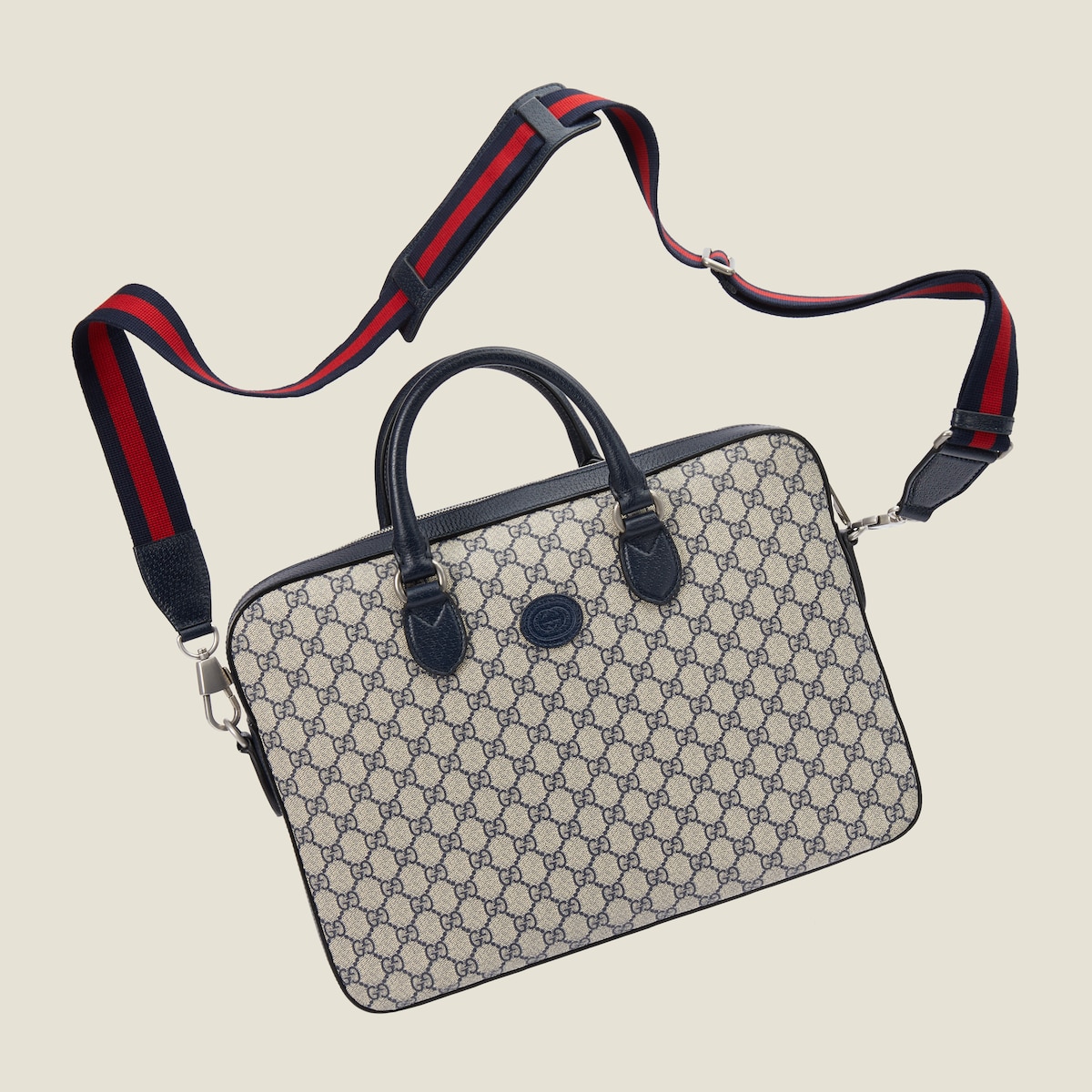 Business case with Interlocking G in beige and blue GG Supreme | GUCCI® MX