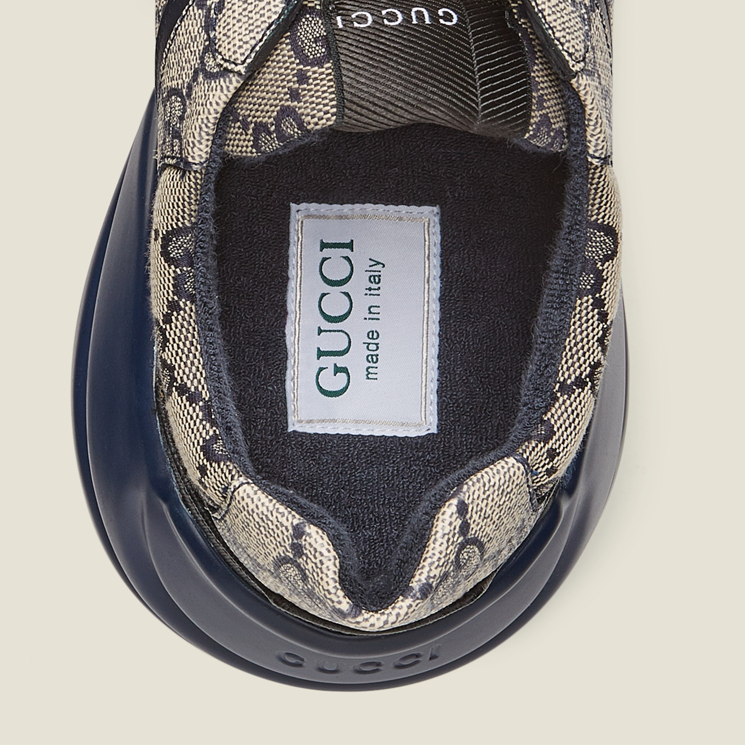 Men's GG Rhyton sneaker in beige and blue Supreme | GUCCI® US