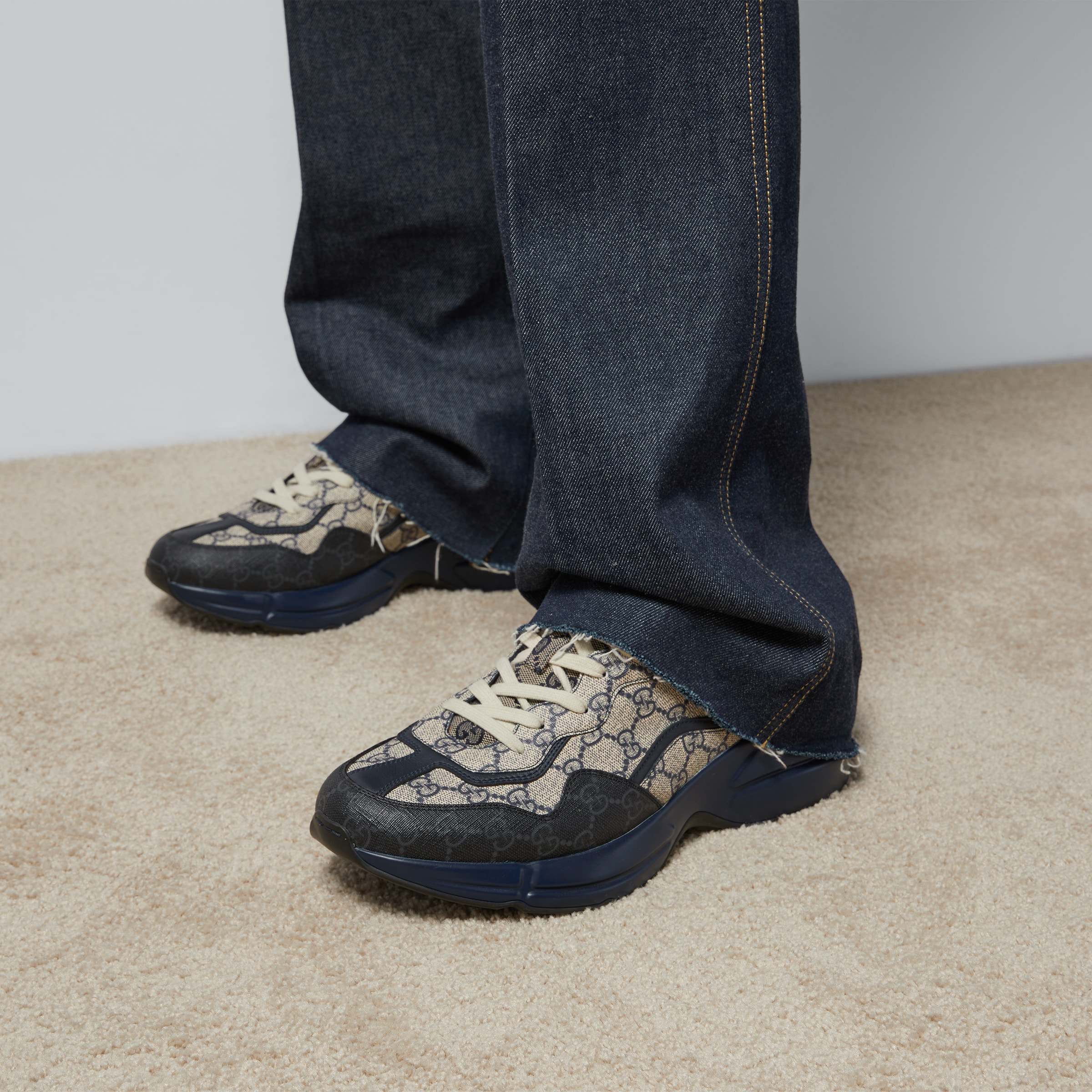 Men's GG Rhyton sneaker in beige and blue Supreme | GUCCI® US