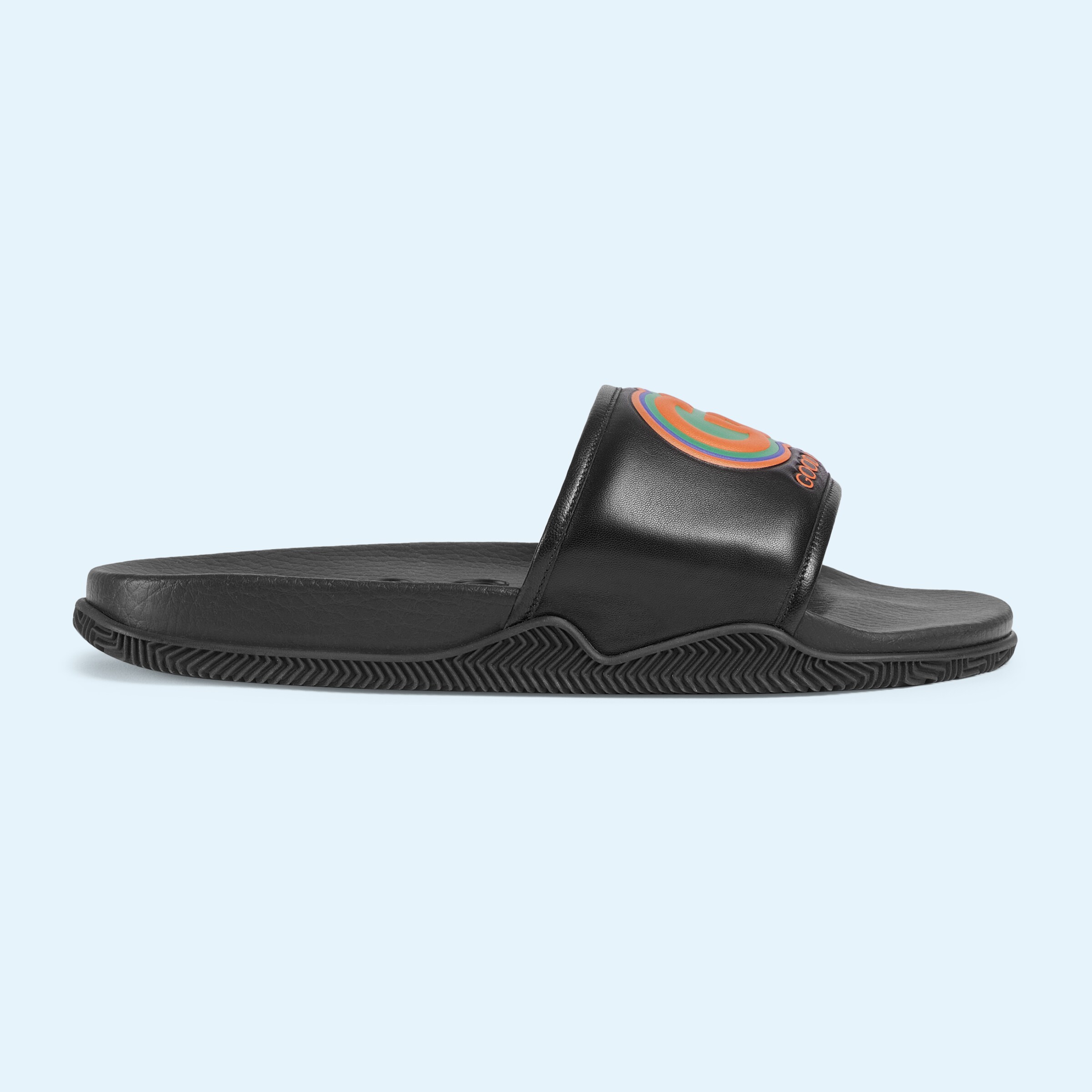 Men's Good Game slide sandal in black leather | GUCCI® Australia