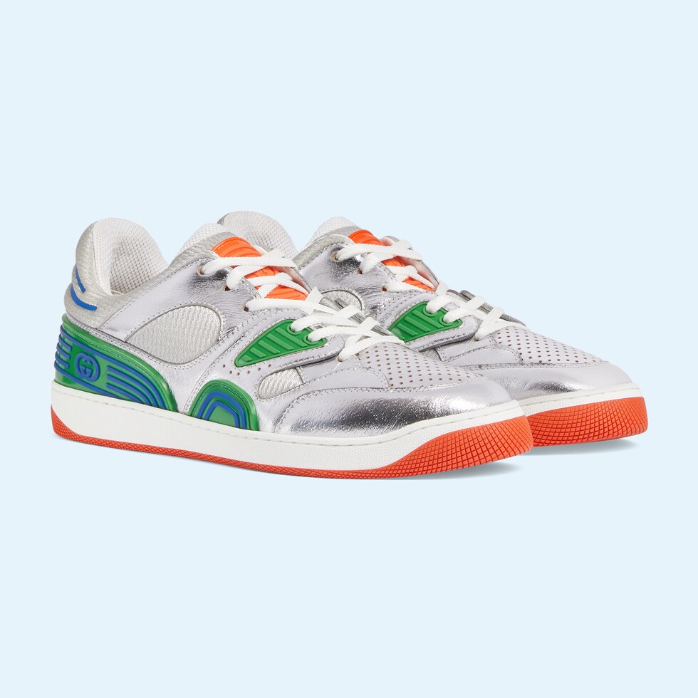 Men's Good Game Gucci Basket sneaker in silver leather | GUCCI® PT
