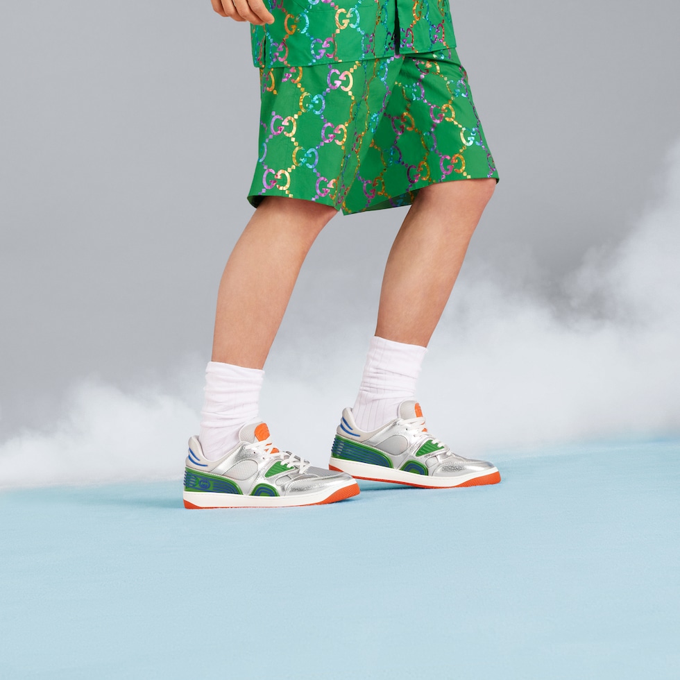 Men's Good Game Gucci Basket sneaker in silver leather | GUCCI® PT